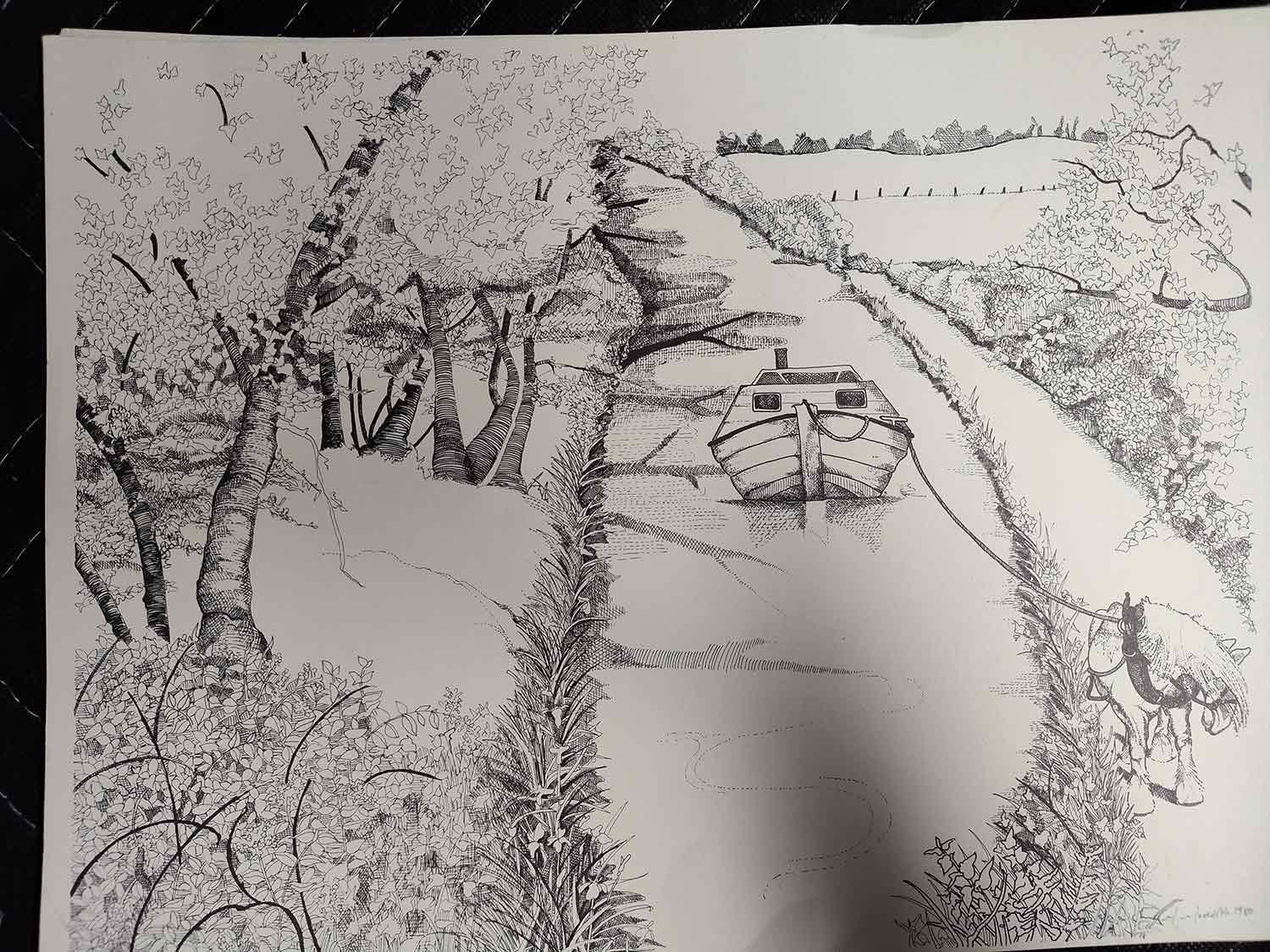 PEN & INK CANAL DRAWING - Avon Historical Society